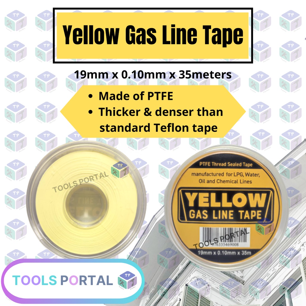 (SOLD PER PIECE) LPG Yellow Gas Line Tape 19mm x 0.10mm x 35m (3/4 ...