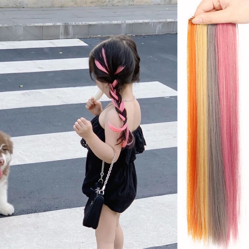 Cute cool color children one piece wig long straight hair pick dye one ...