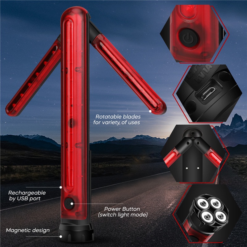 Led Emergency Roadside Flares Foldable Safety Arrow Bar Light Magnetic