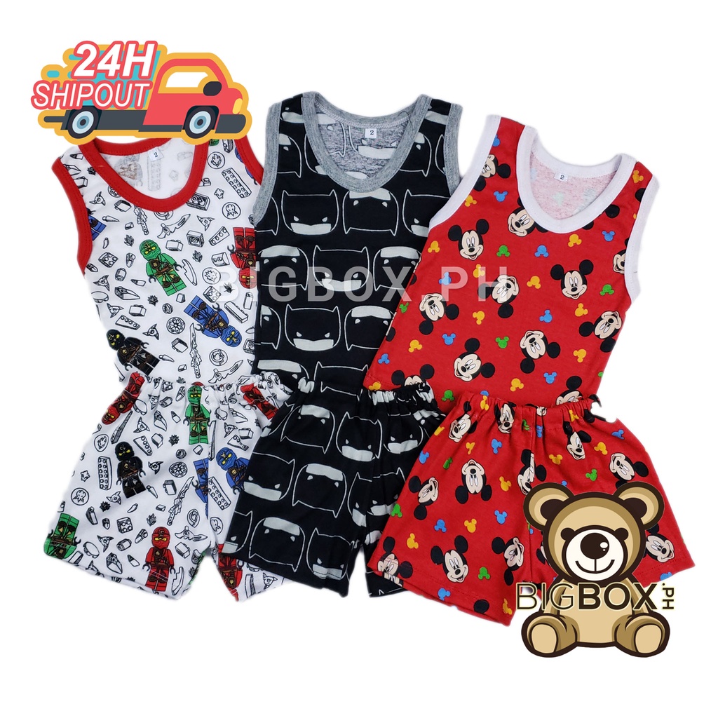 BigboxPH Kids Premium Basic Sando and Shorts Terno for Boys 1-6 Years ...