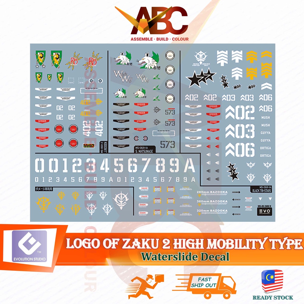 (Evo) Waterslide Decal - MG 1/100 Zaku II High Mobility (Fluo) Johnny ...