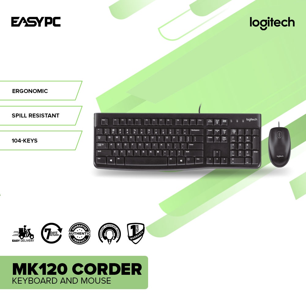 EasyPC | Logitech MK120 Corder Spill Resistant Keyboard Reliable and ...