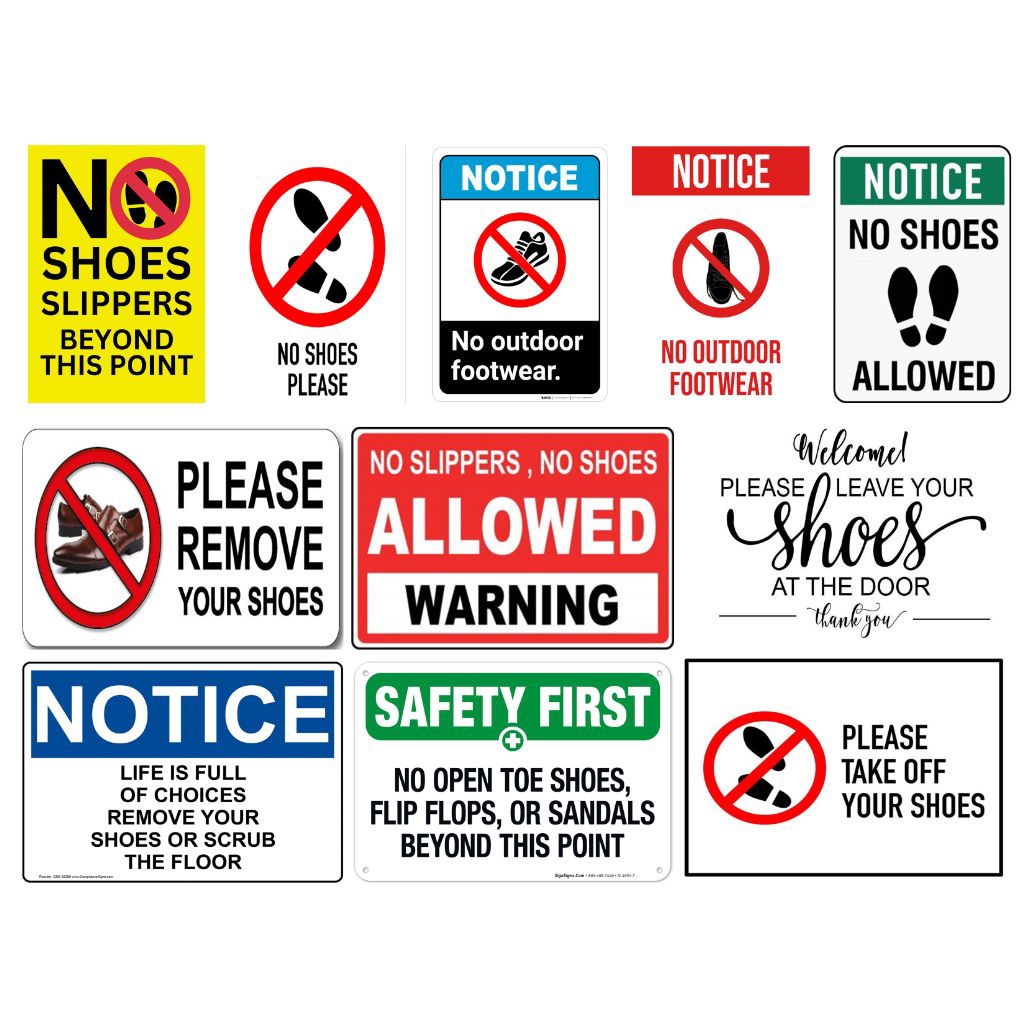 No Shoes Slippers Signage (Laminated Signage and Waterproof Vinyl ...