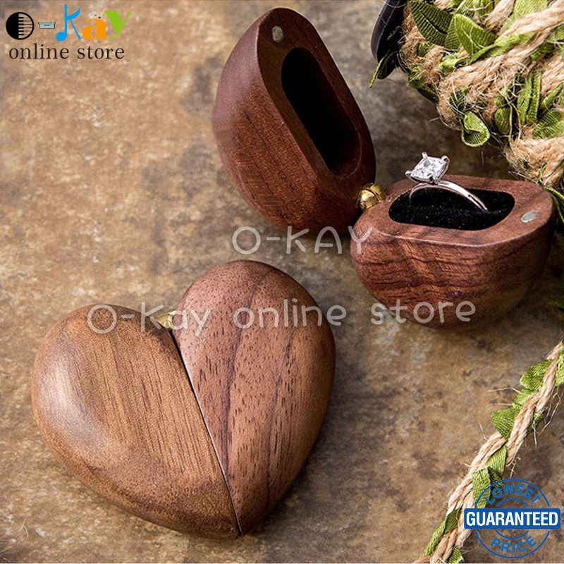 O-KAY 10MS Heart Walnut Wood Ring Box Proposal Engagement Wedding ...
