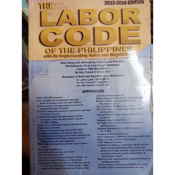 THE LABOR CODE OF THE PHILIPPINES:WITH ITS IMPLEMENTING RULES AND ...
