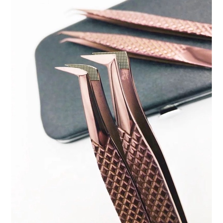LB Boot fiber micro grip tip Rose gold Eyelash Extension volume Tweezer ...