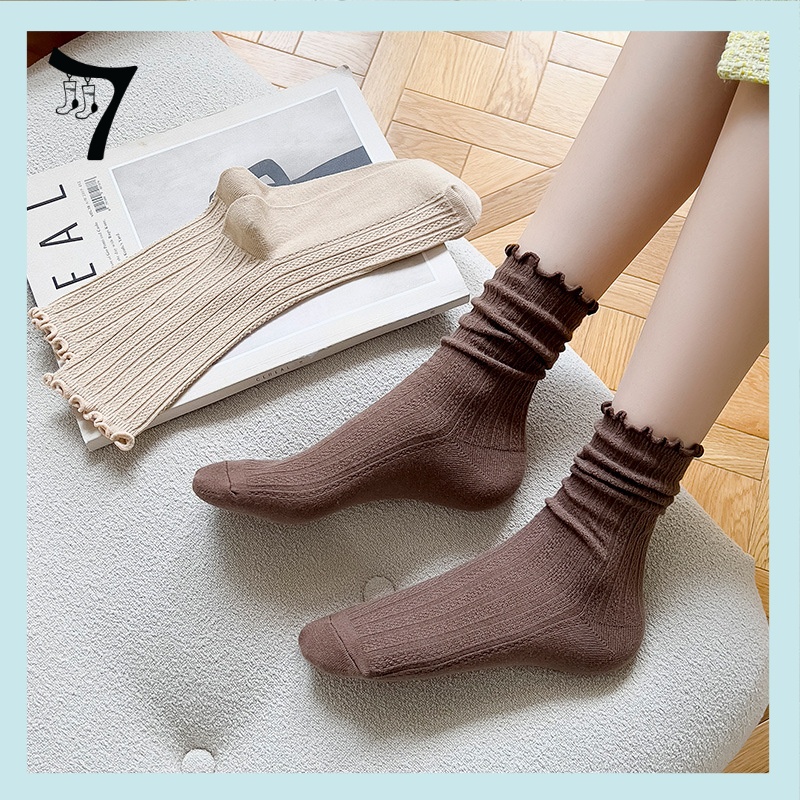 Thick Korean high-neck basic lolita ruffled wool socks (real photo ...