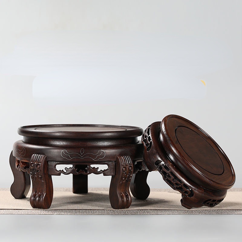 Vase Flower Bonsai Base Solid Wood Carved round Fish Tank Buddha ...