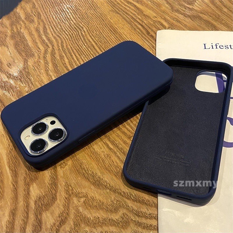 Midnight Blue Color Flocking Silicone Phone Case for IPhone 14 13 12 11 ...