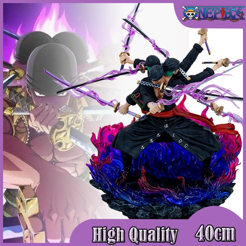 40cm One Piece Roronoa Zoro Anime Figure Enma Wano Country Three Heads ...