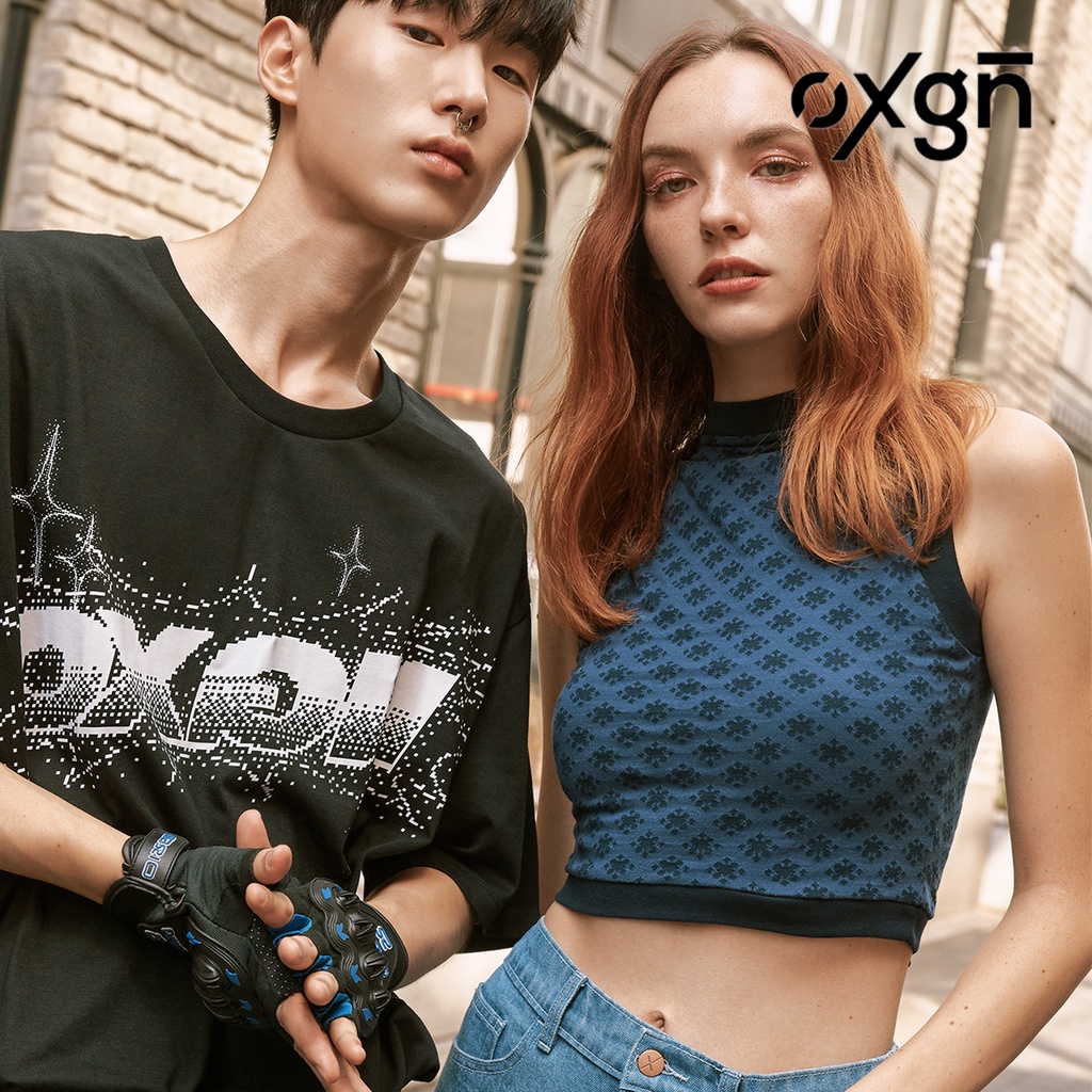 OXGN Jacquard All Over Print Turtle Neck Sleeveless Crop Top For Women ...