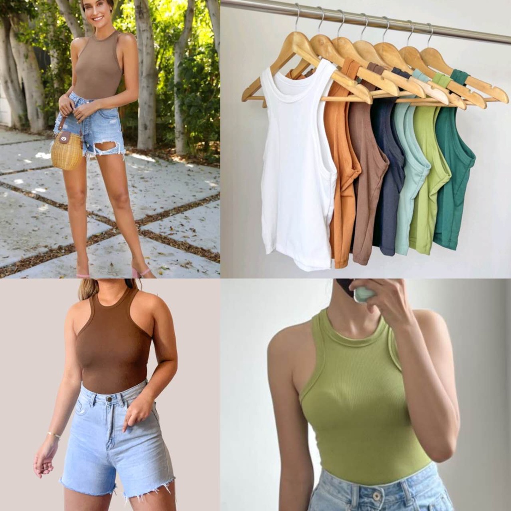 Racerback Tank Top Sleeveless Knitted Crop Top Halter Zar Top | Shopee ...