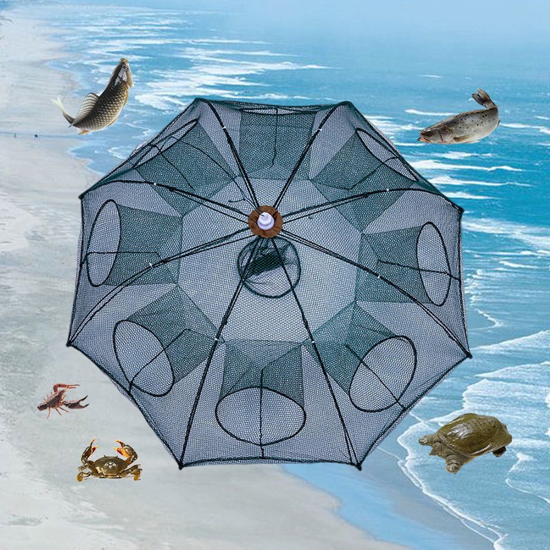Folding Umbrella Fish Net Fish Trap 16/8 Holes Fishing Cage Cast ...