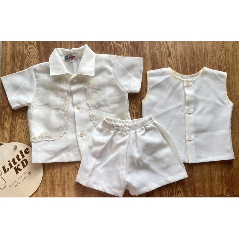 3in1 Cream White Baby Christening Polo Barong Set, Baptismal | Shopee ...