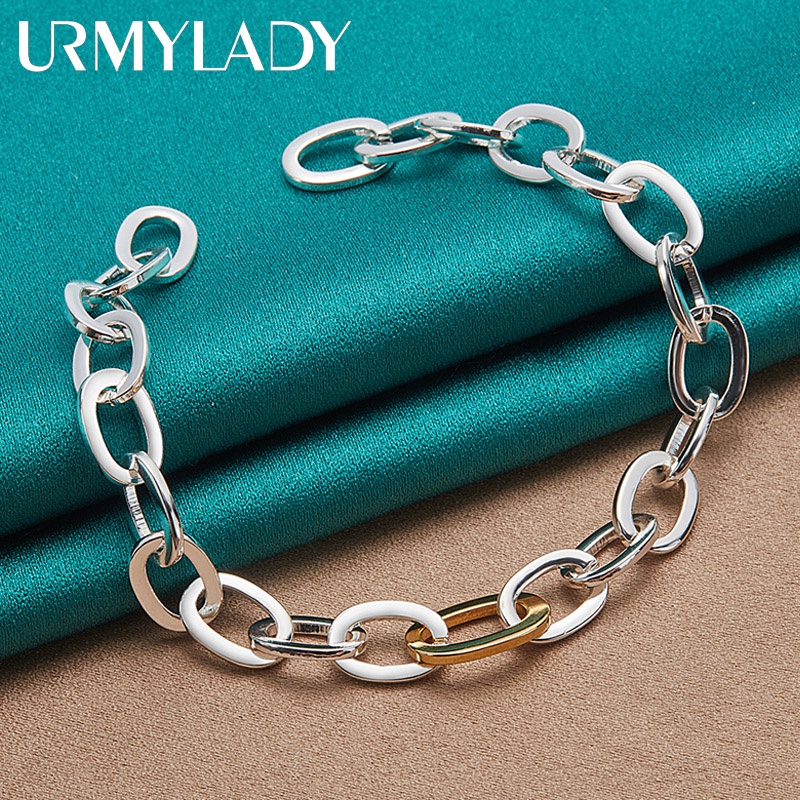 URMYLADY 925 Sterling Silver Gold Chain Ring Circle 20CM Bracelet For ...