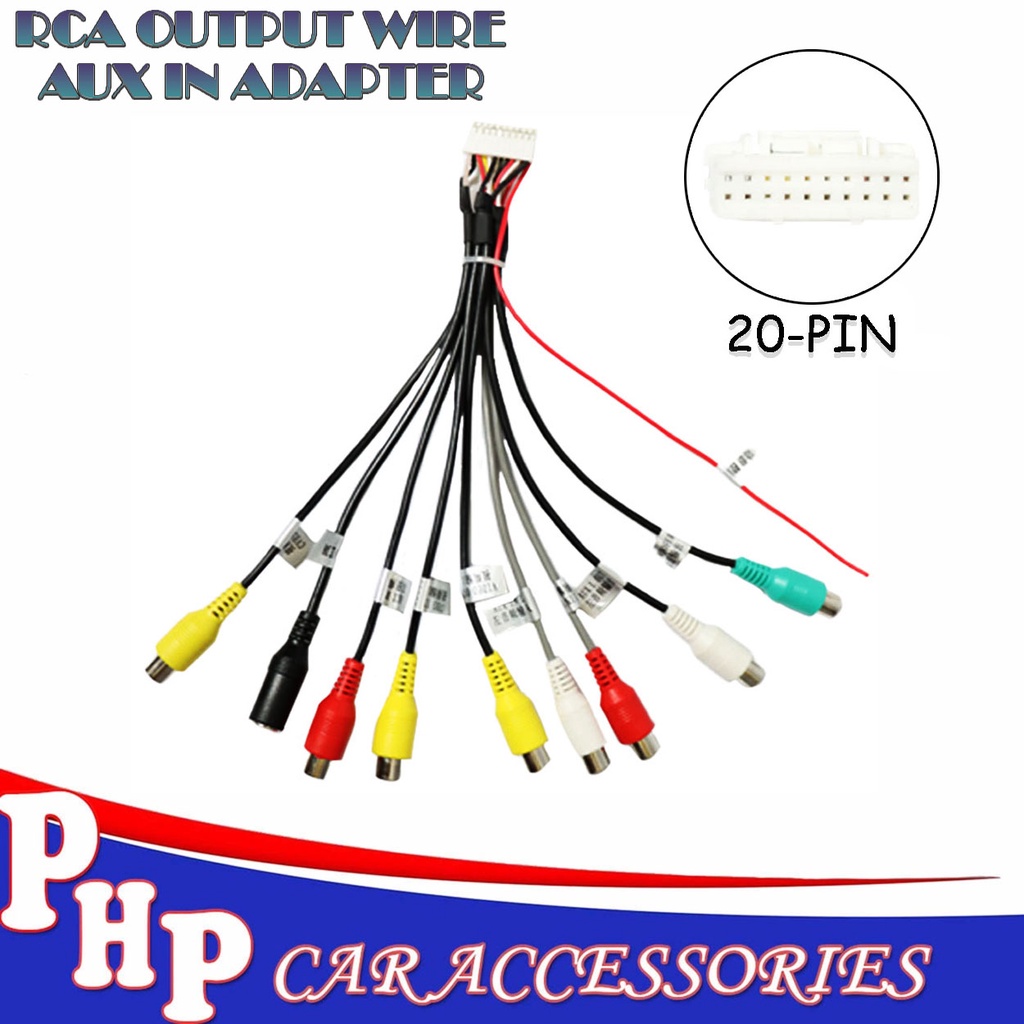 20-PIN Car Auto Stereo Radio RCA Output Wire Aux-in Adapter Cable ...