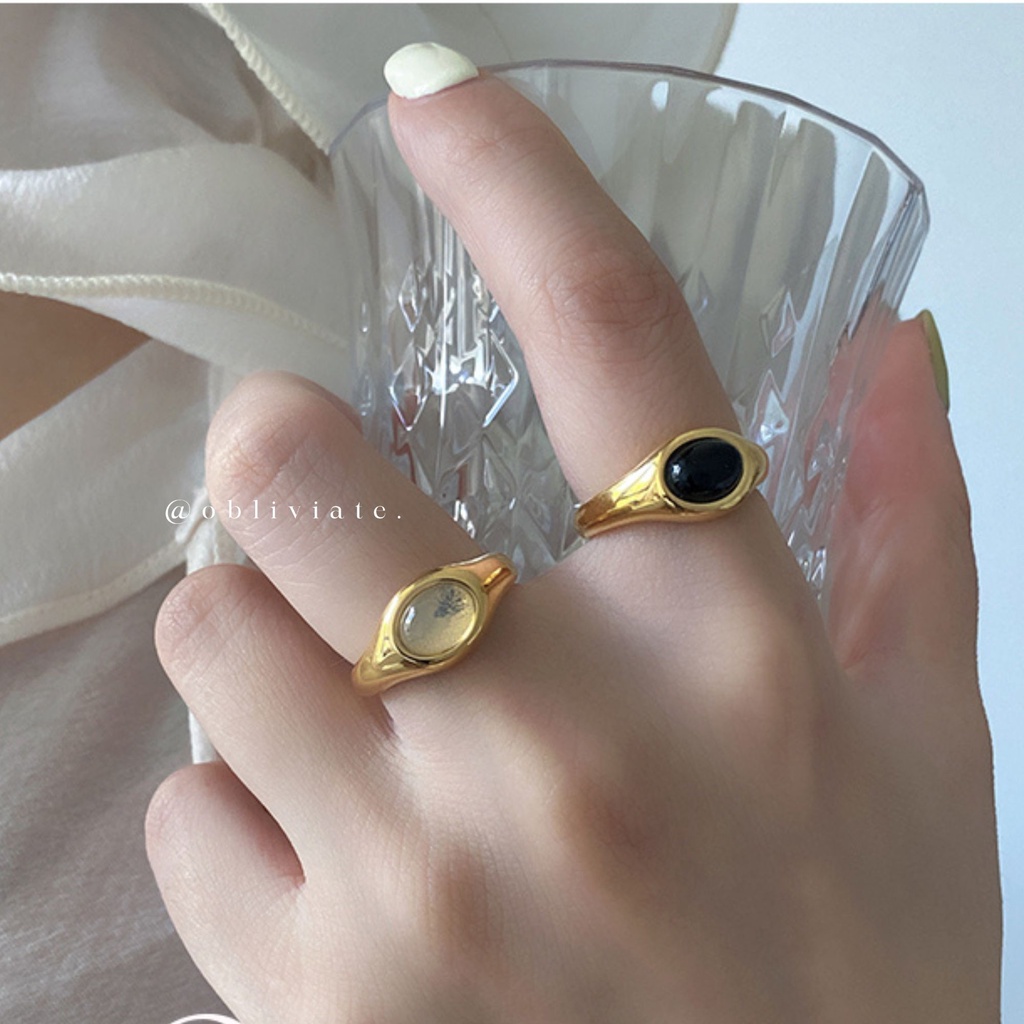 Moonstone Black Stone Gold Ring • Waterproof Non-Fade • 18K Gold Plated ...