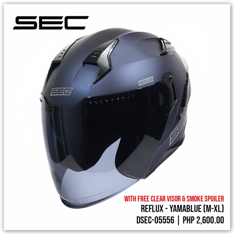 sec reflux half face dual visor helmet with FREE CLEAR LENS & SPOILER ...