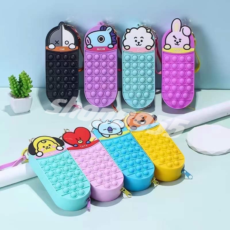 BTS BT21 Fidget Pencil Case Bubble Silicon Pencil Box Marker Pen Case ...