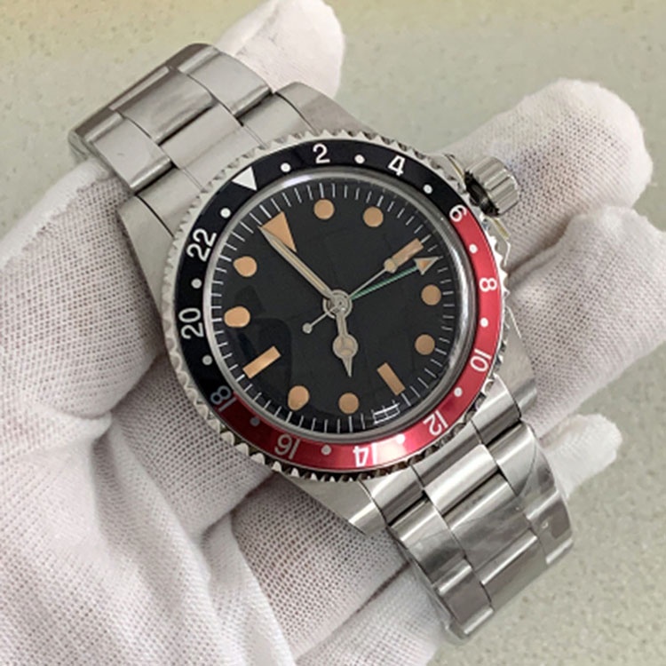 39.5MM GMT Vintage Logo Free Men's Vintage Green Luminous Watch with ...