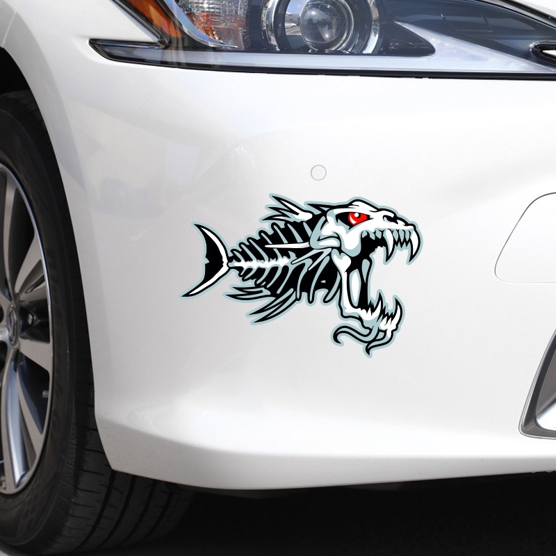 Piranha Skeleton Fish Fishbone Reflective Sticker Motorcycle Car ...
