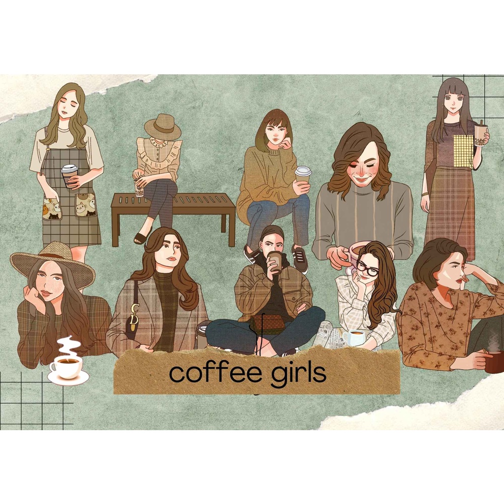 Coffee Girls Sticker Collection (4 Illustration) (For Journal, Arts, or ...