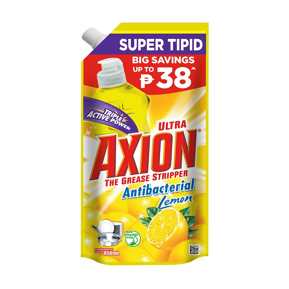 Axion Anti-Bacterial Dishwashing Liquid Lemon Doy Pack 850ml | Shopee ...