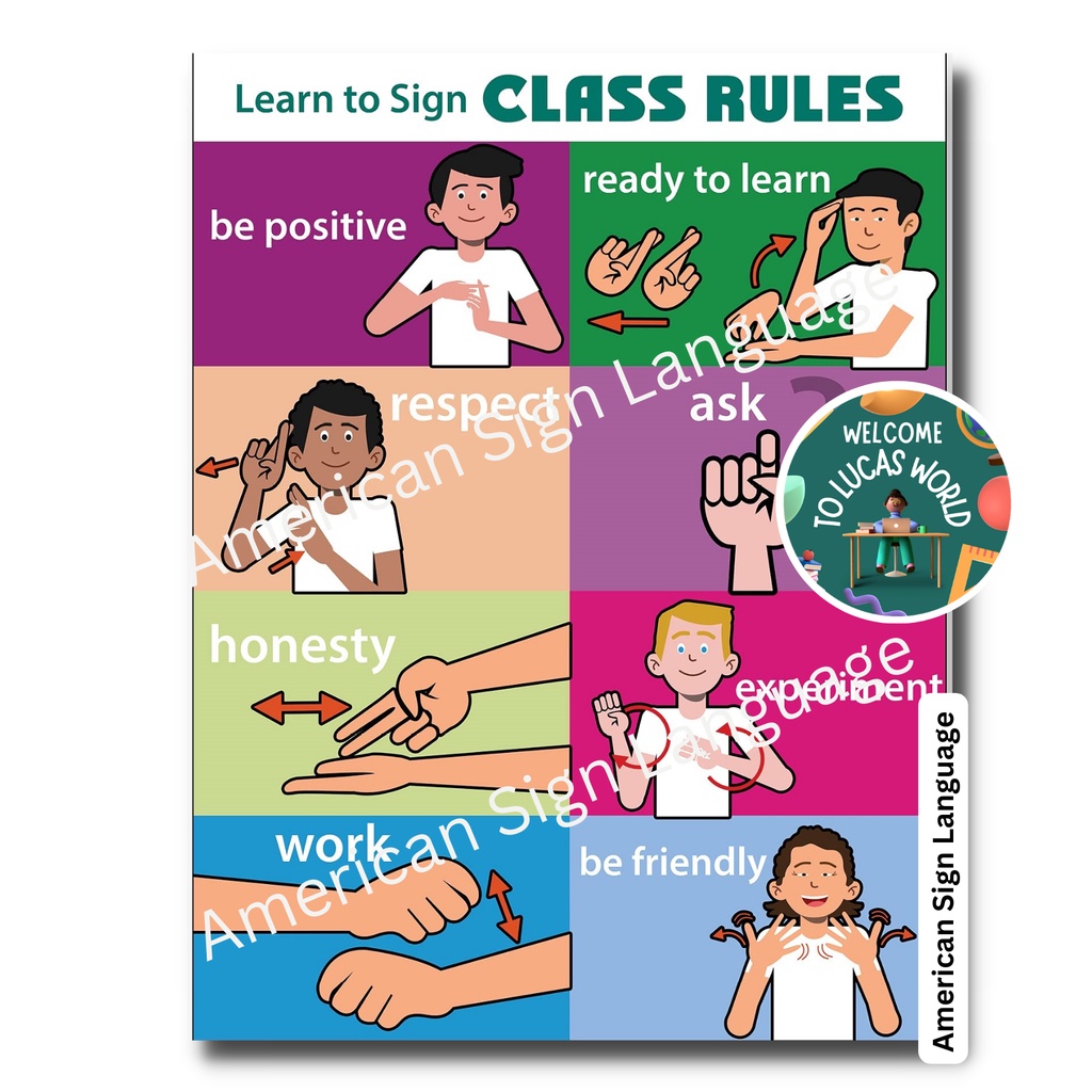 ASL AMERICAN SIGN LANGUAGE CHARTS POSTERS ALPHABET NUMBERS FEELINGS ...