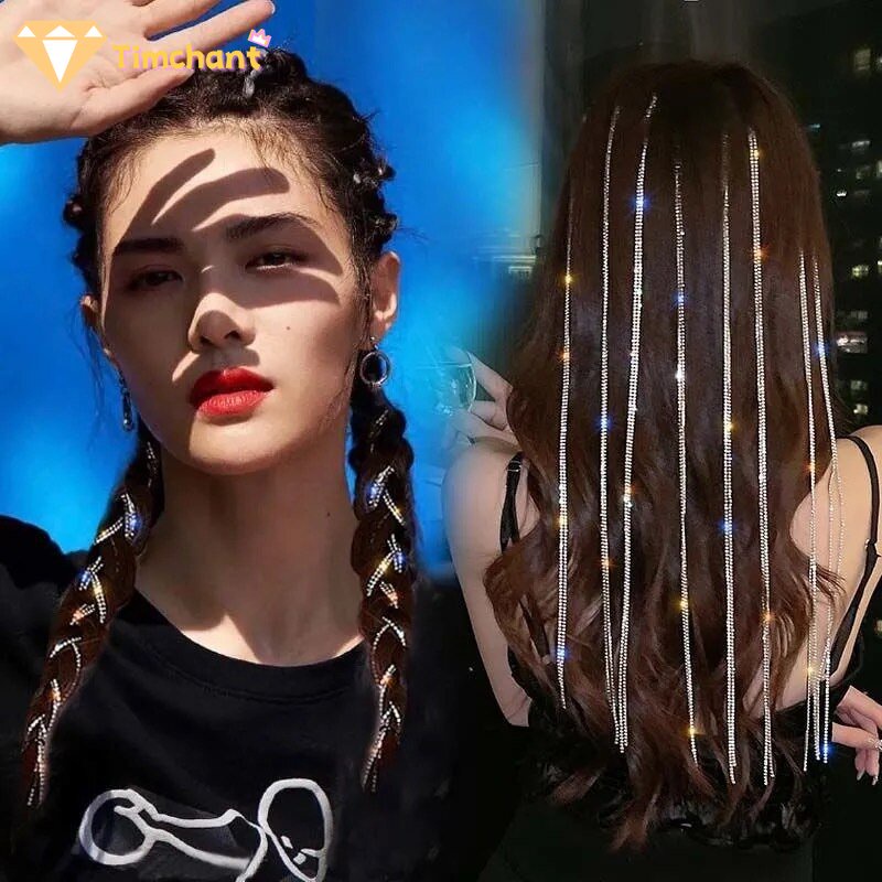 1Pc Flash Diamond Chain Hairpin Girl Headdress Tassel Design ...