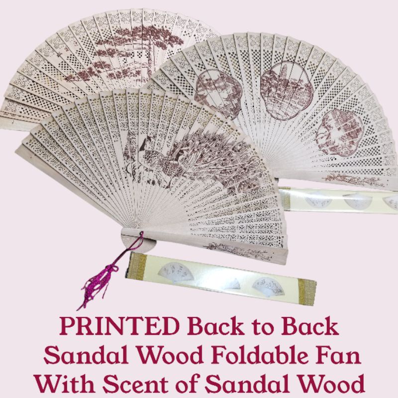 Abaniko o Pamaypay Sandal Wood Foldable Fan with Box Printed Wooden ...