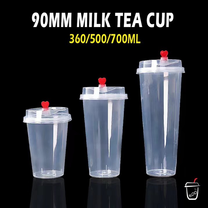 50pcs 90mm Milk Tea Cup Hard Cup Disposable Plastic Beverage Cups ...