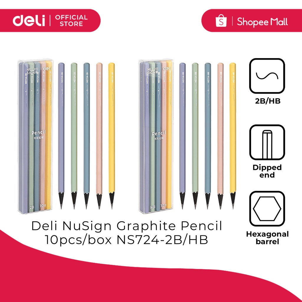 Deli NS724-HB/2B NuSign Graphite Pencil 10pcs/box [79NS724-P12 ...