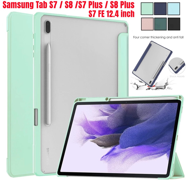 For New Samsung Galaxy Tab S7 FE Case With Pencil Holder Transparent ...