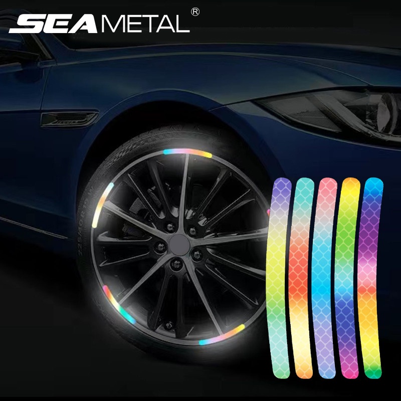 SEAMETAL 40Pcs Reflective Car Sticker Rainbow Luminous Auto Wheel Hub ...