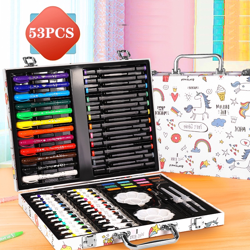 53 pcs solid water color paint set metal iron box watercolor paint ...