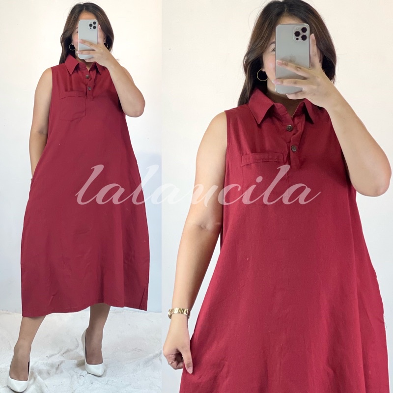 Tali (L-2XL) Slevelees Linen Dress (PLUS SIZE) | Shopee Philippines