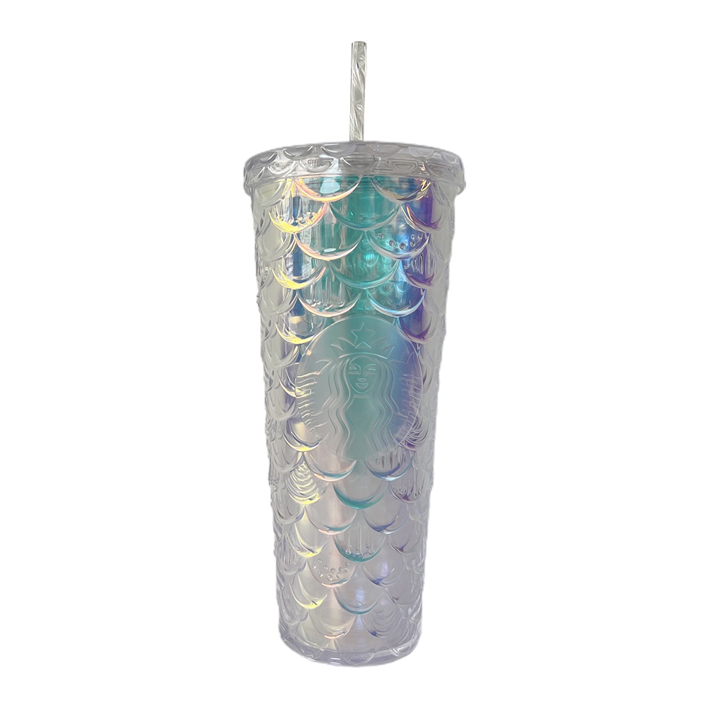 INTR 710ml/24oz Mermaid Scales Cup Fish Scale Cup Tumbler Double Layer ...