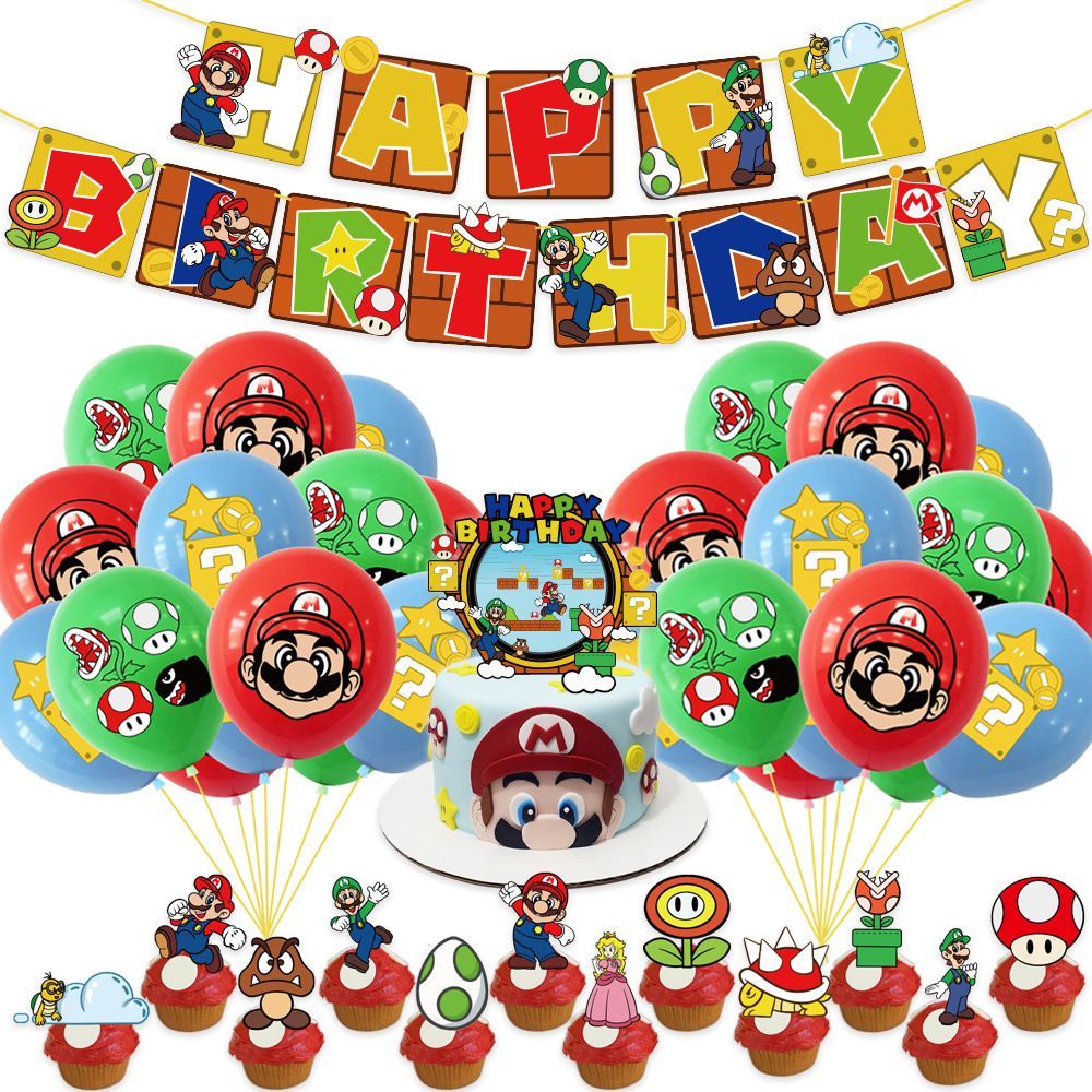 Super Mario Party Decorations Including Mario Birthday Banner, Cake ...
