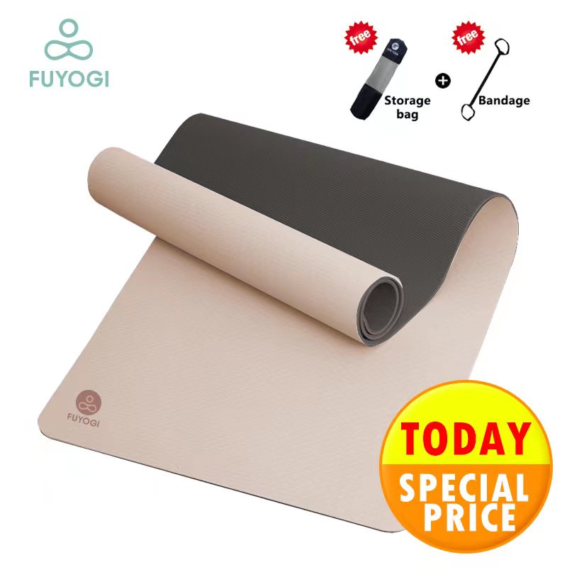 FUYOGI Yoga Mat Thickened TPE 8MM Non Slip Workout Exercise Fitness ...