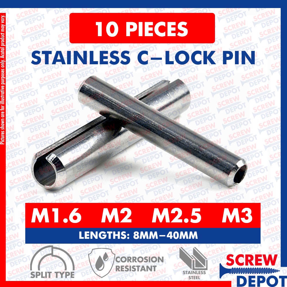 10PCS M1.6 M2 M2.5 M3 STAINLESS Spring Pin / SS C-Lock Pin / SUS Split ...
