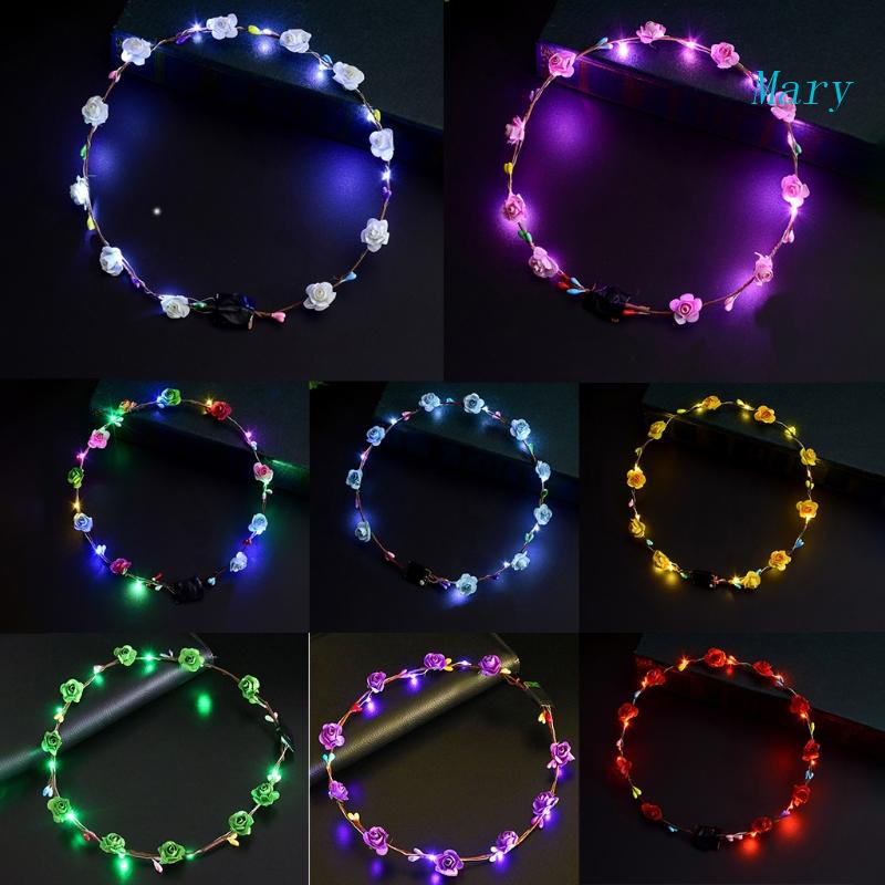 Mary Women Girls LED Light Up Flower Headband Flashing Glowing Crown ...