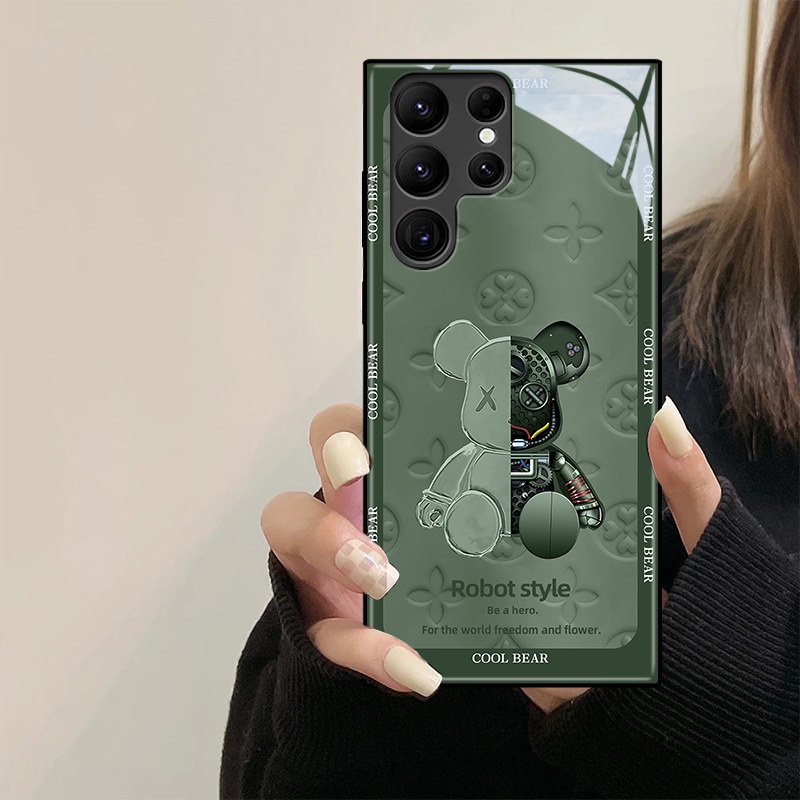 Cute Green Robot Bear Phone Case For Samsung S23 FE S20 S21 FE S21 S20 ...