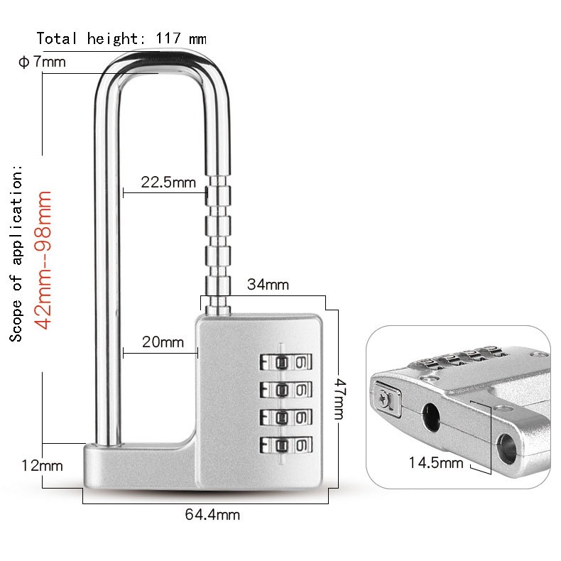Scalable 4 Digit Number Combination Padlock Long Shackle Padlock ...