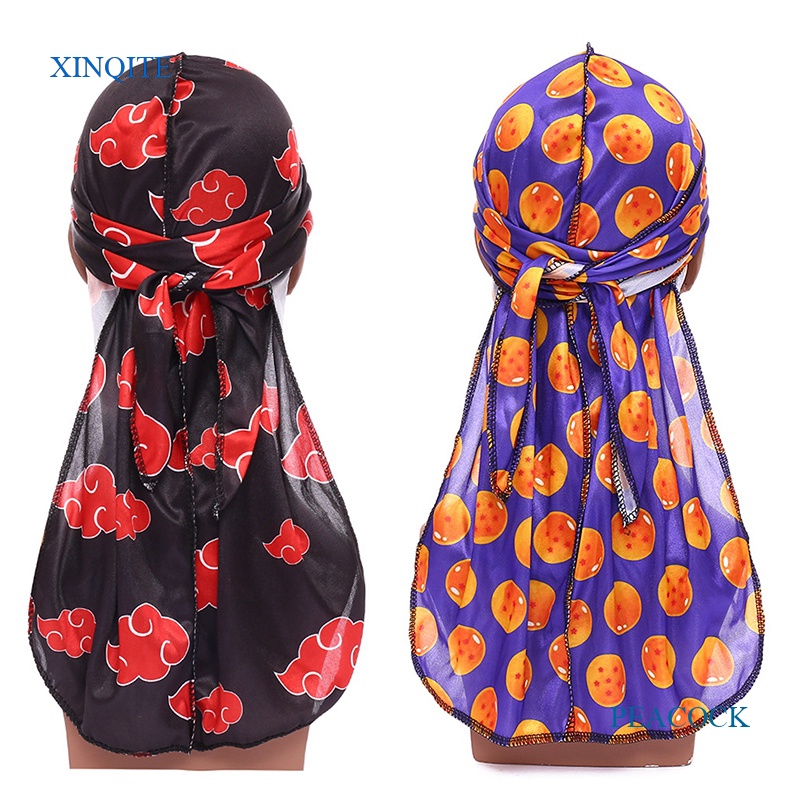 Xinqite Street Hip Hop Silky Durags For Men Print Bandana Turban Hat
