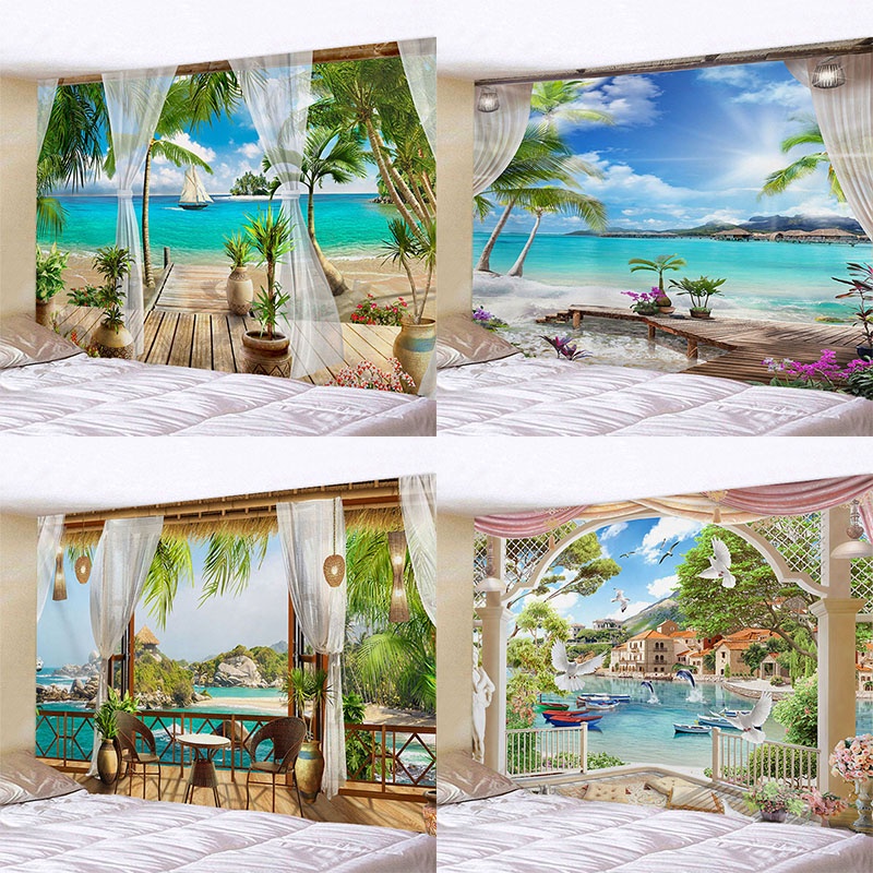 Window Mountain Tree Cloth Large Tapestry Wall Hanging Bohemian Voodoo ...