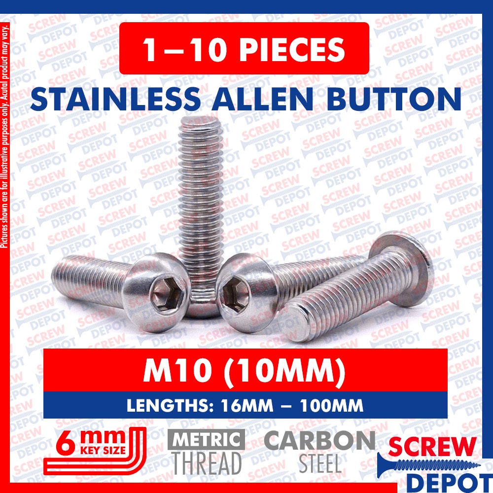 1PCS M10 (10MM) SS Allen Button / Socket Button / Stainless Allen ...