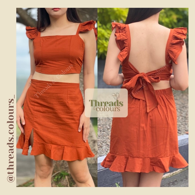 Threads & Colours | LAIA | Ruffled Backless Crop Top with Ruffled End ...