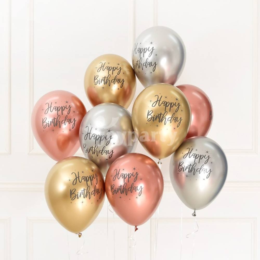 12inch Chrome Metallic Latex Balloons Set Happy Birthday Anniversary ...