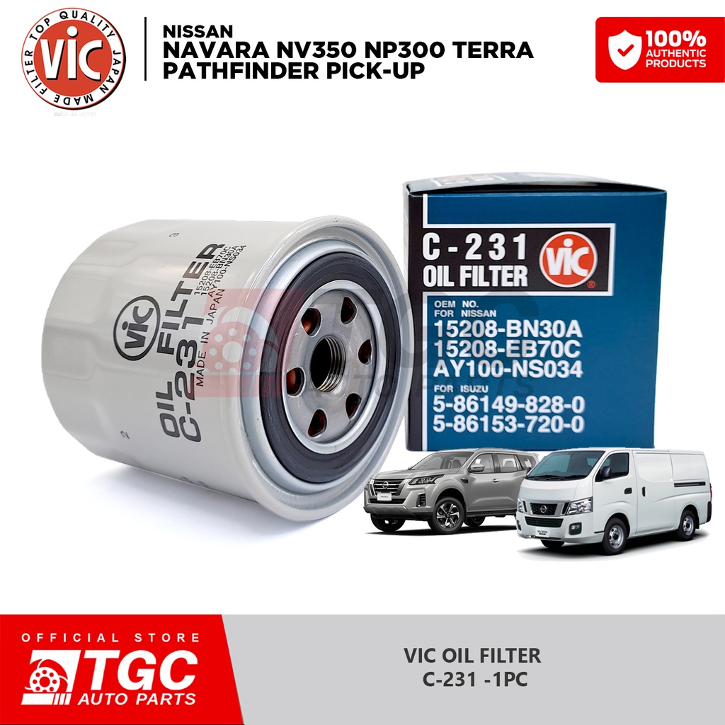 VIC Oil Filter C-231 Nissan Navara NV350 NP300 Terra Pathfinder Pick-up ...