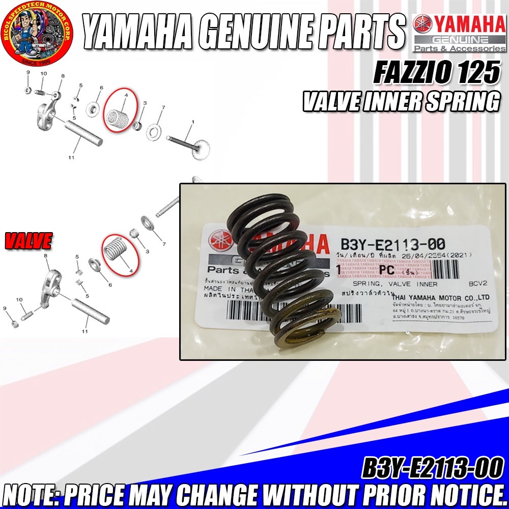 FAZZIO 125 VALVE INNER SPRING (YGP) (GENUINE: B3Y-E2113-00) | Shopee ...